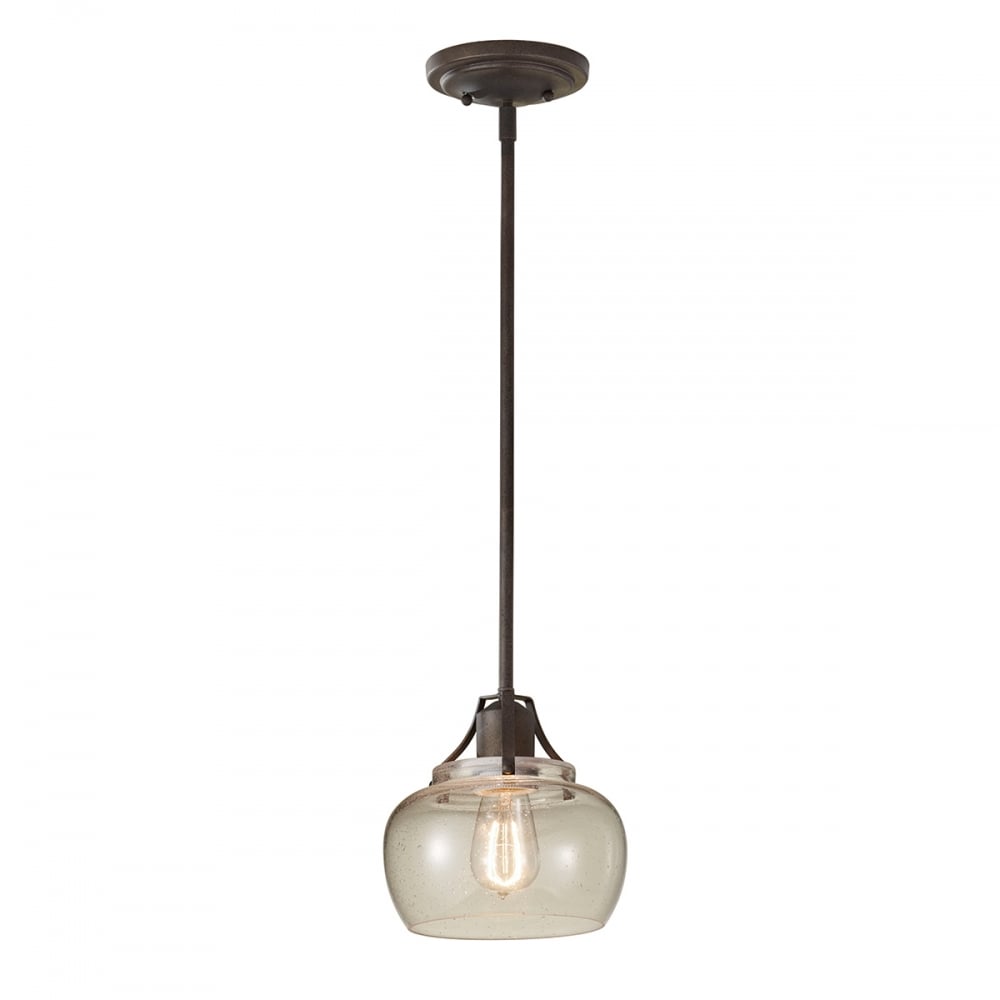 ideas4lighting Rustic Iron Pendant Drop with Lightly Smoked Glass Globe ...