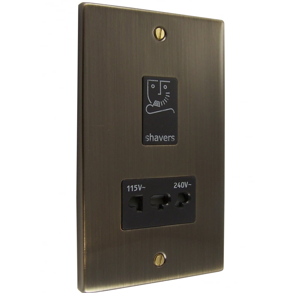 ideas4lighting Dual Voltage Shaver Socket Outlet, Antique Brass by Causeway