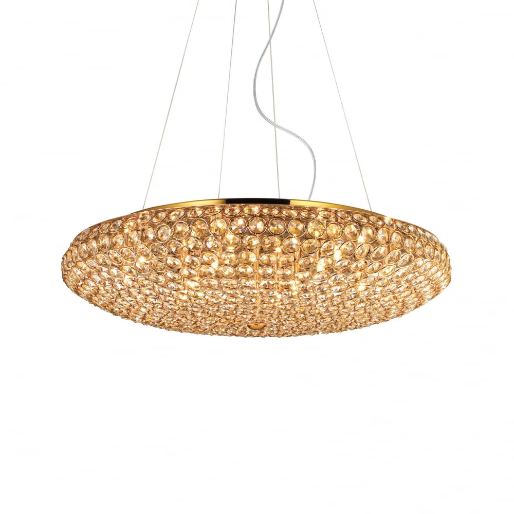 ideas4lighting King - x12 Bulb Pendant Light Gold Crystal Effect (65cm ...