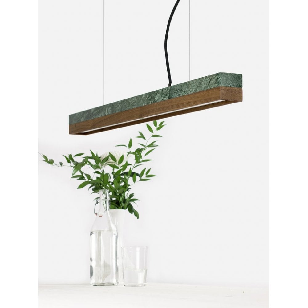 ideas4lighting Verde Guatemala Marble and Walnut Wood LED Bar Pendant ...