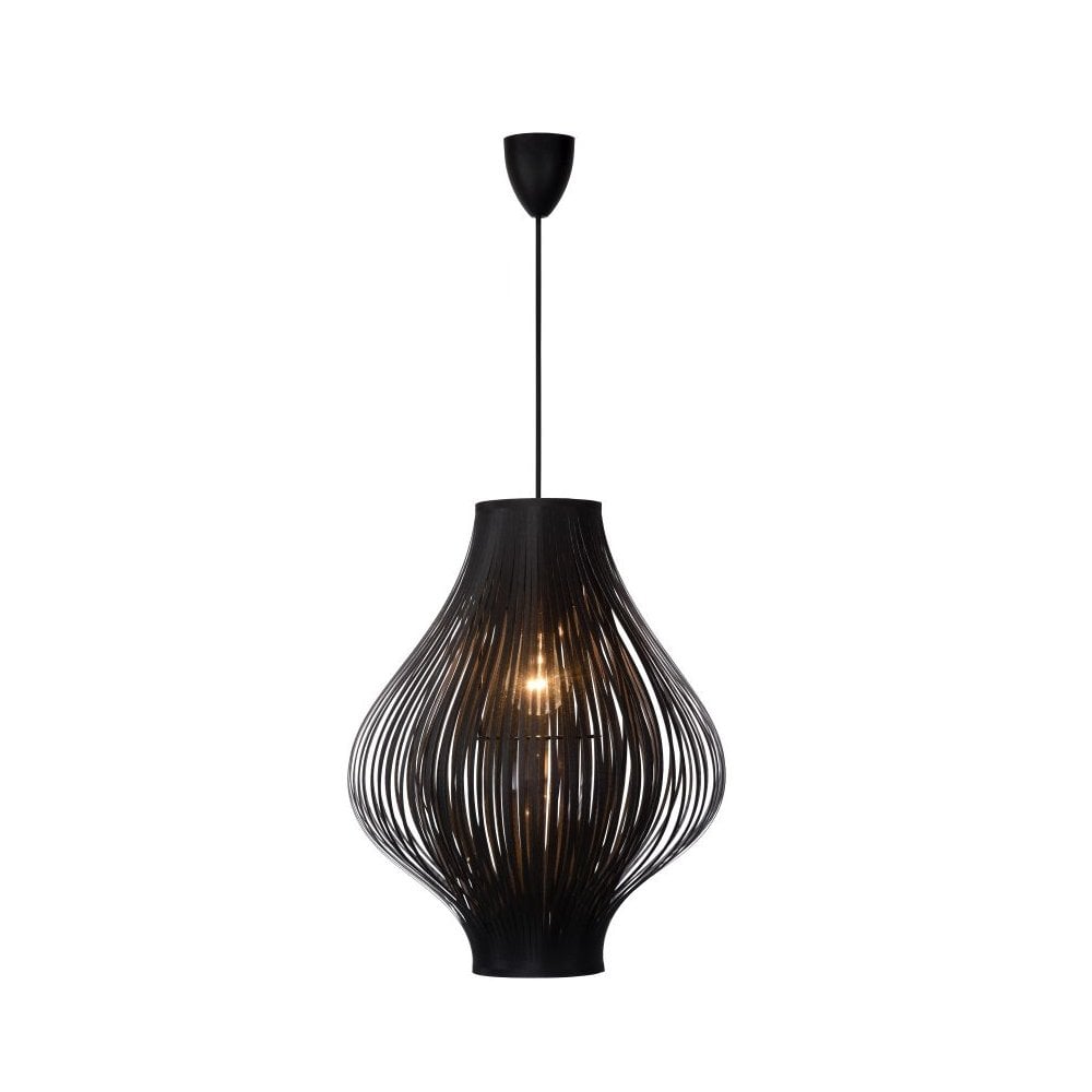 ideas4lighting Poli Retro Round PVC Black Pendant Light by Lucide