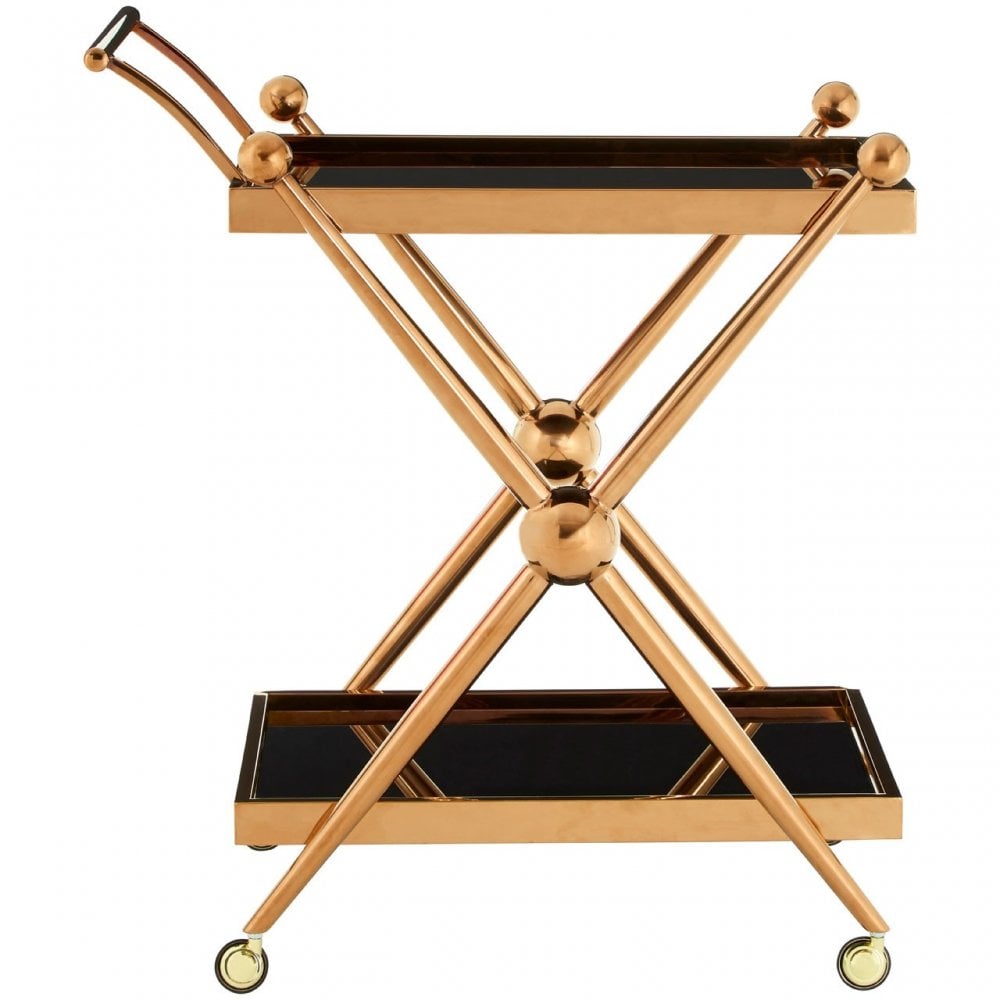 Clanbay Donal 2 Tier Rose Gold / Cross Design Trolley, Steel, Tempered ...