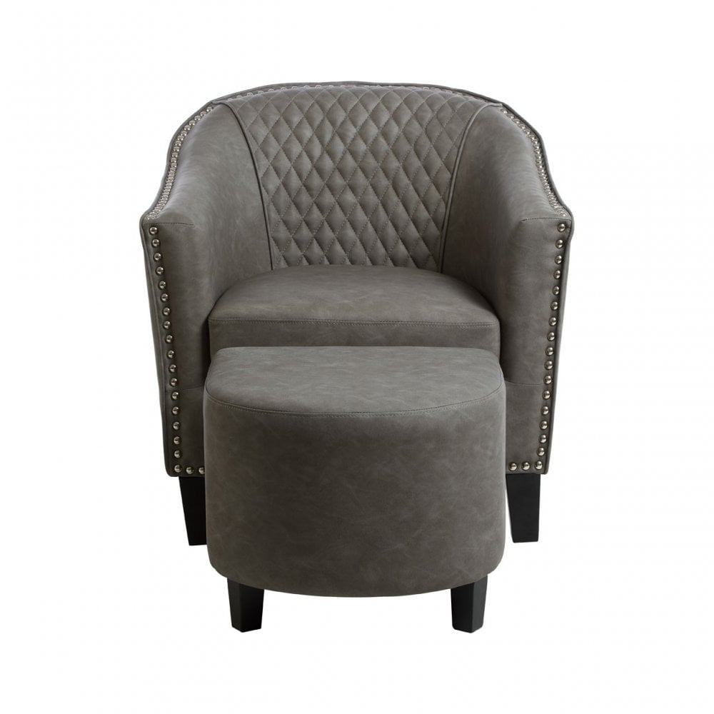 Clanbay Derby Chair with Footstool, Foam, Rubberwood, Grey – ideas4lighting