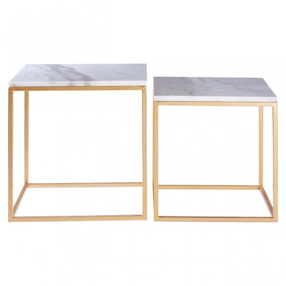 Clanbay Anvil Set of 2 Square Cuboid Side Tables, White – ideas4lighting