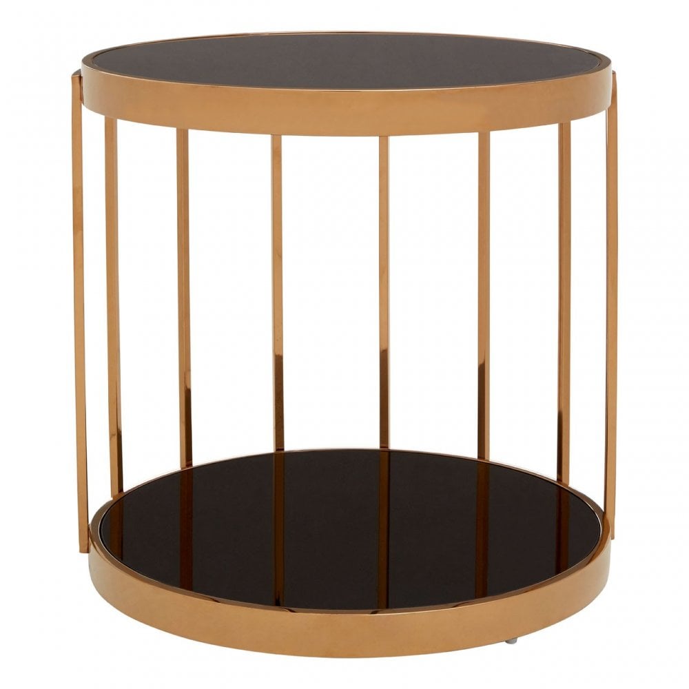 Clanbay Donal Rose Gold Cage Design Side Table, Stainless Steel, Glass ...