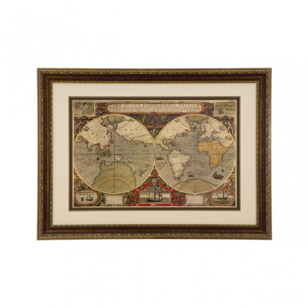 Clanbay Framed World Map Wall Art, Glass, Polyresin, Multi-Coloured ...