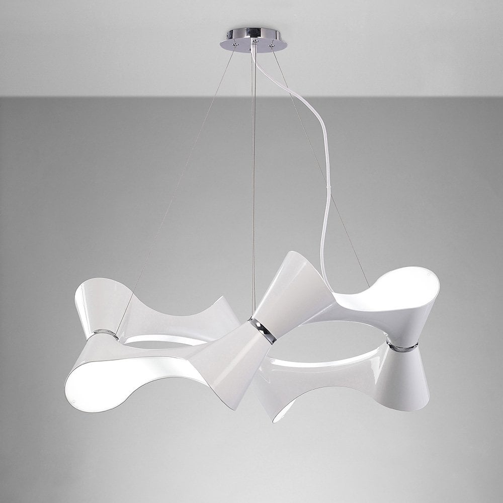 ideas4lighting Ora Pendant 8 Twisted Round Light E27, Gloss White/White ...