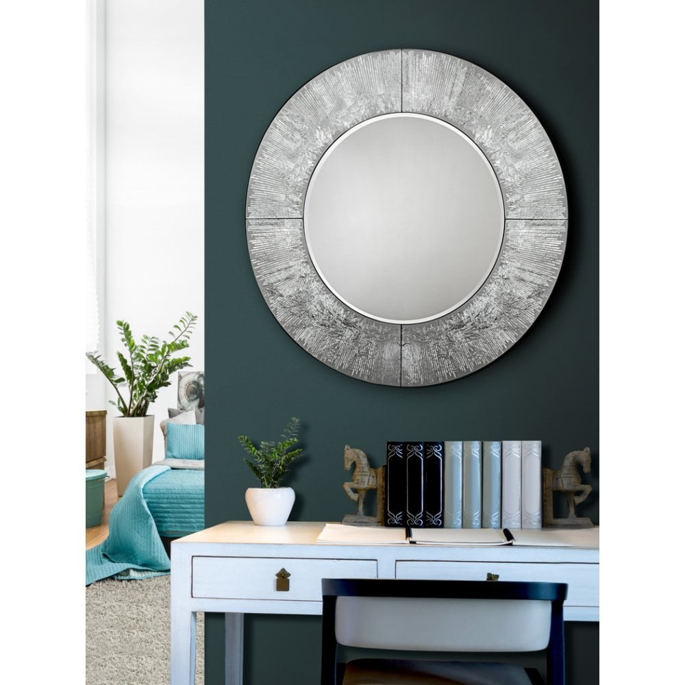 ideas4lighting Aurora Silver Round Mirror by Schuller