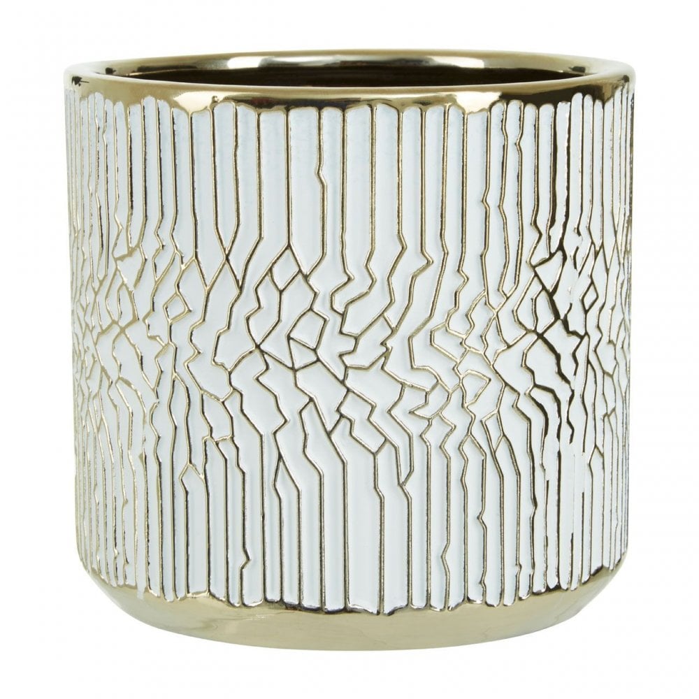Clanbay Honna Small White Gold Ceramic Planter – ideas4lighting