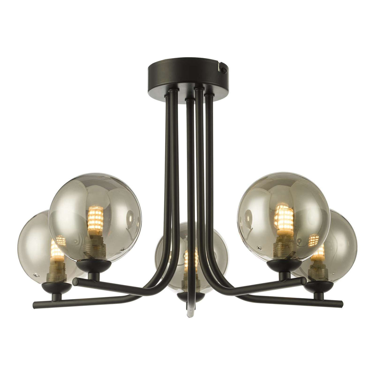 Cradle 5 Light Semi Flush Matt Black With Smoked Glass – ideas4lighting