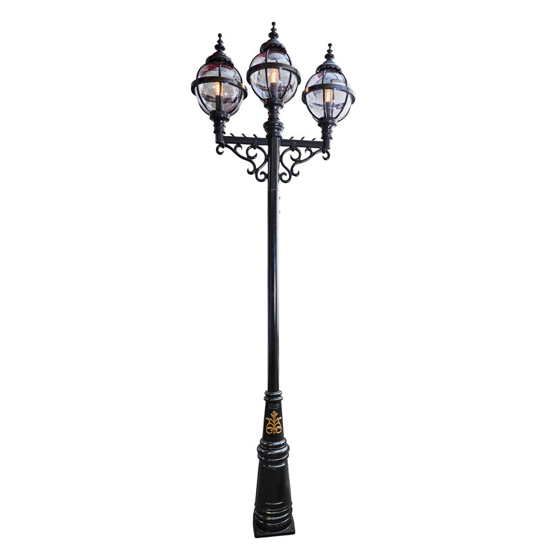 Hartes Victorian style globe lamp post triple headed in cast iron 3.6m ...