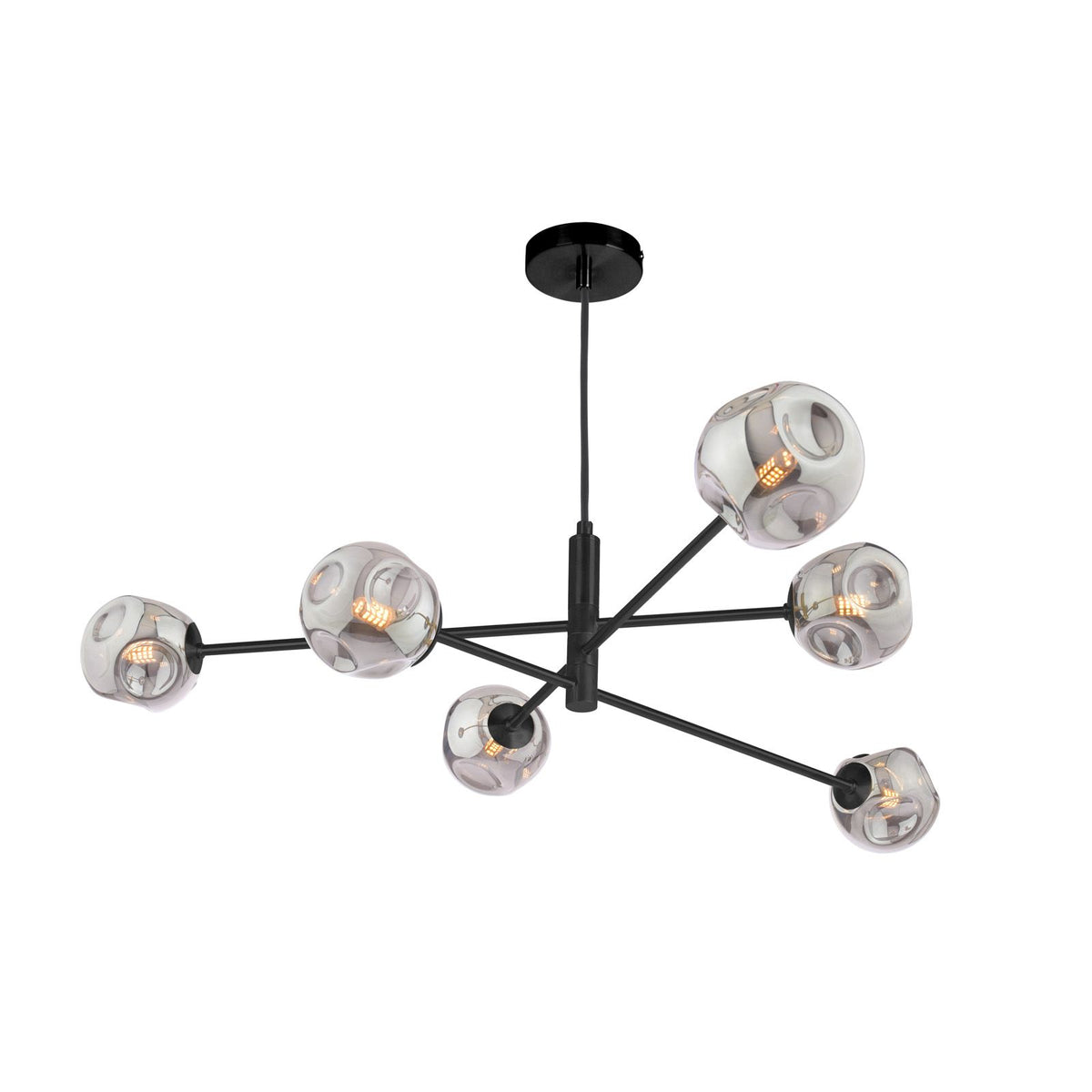 Vignette 6 Light Pendant Matt Black With Closed Organic Smoked Glass ...