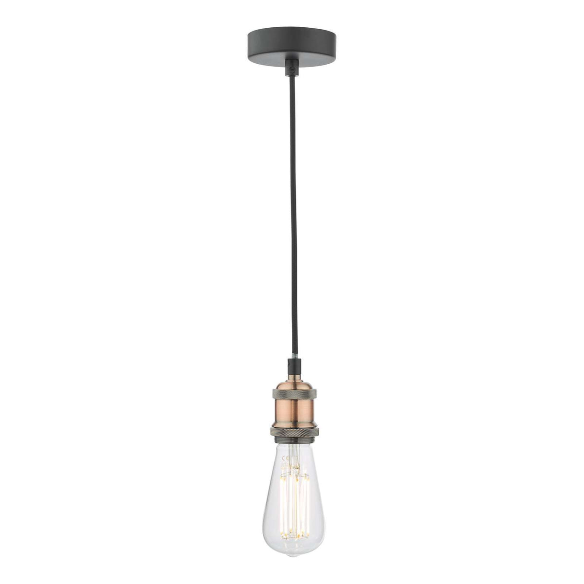 Waco 1 Light E27 Suspension Antique Copper Matt Black – ideas4lighting